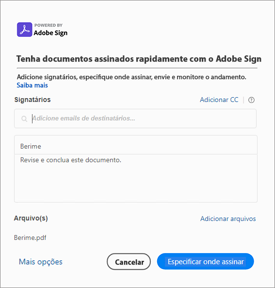 Envio de documentos para assinatura, Adobe Acrobat