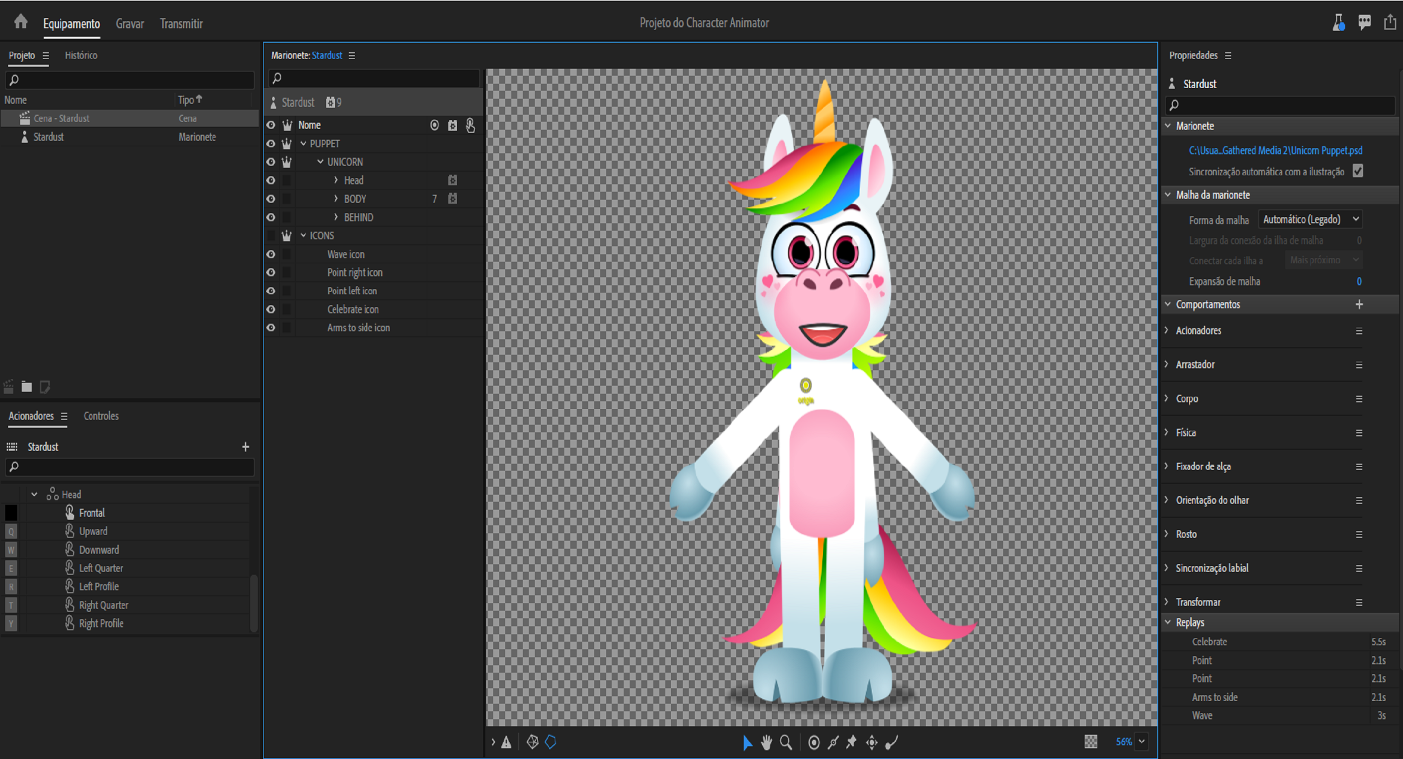 Espaços de trabalho no Character Animator