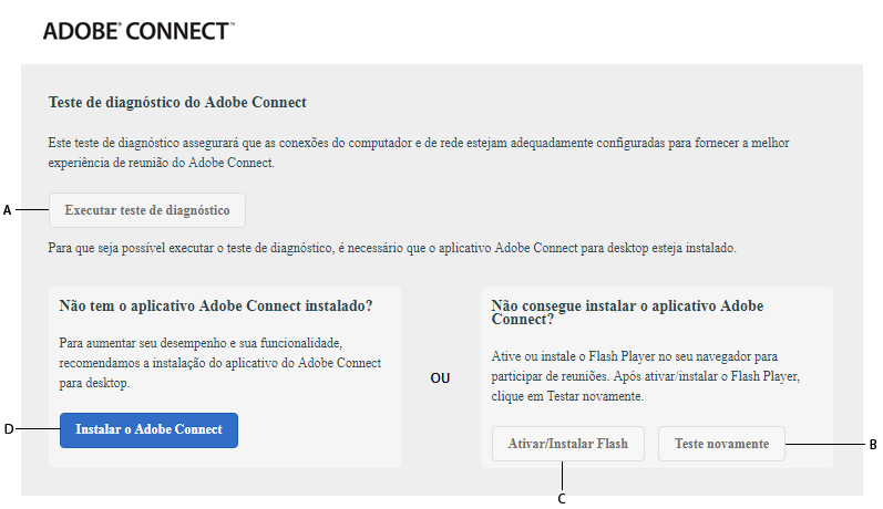 Teste de diagnóstico pré-reunião do Adobe Connect