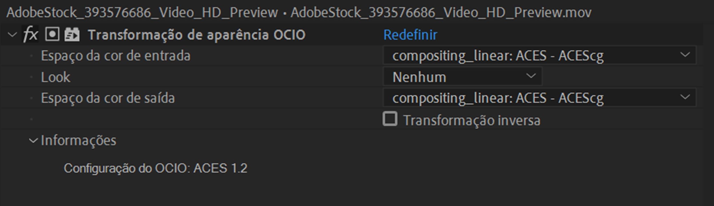 Gerenciamento de cores OpenColorIO e ACES
