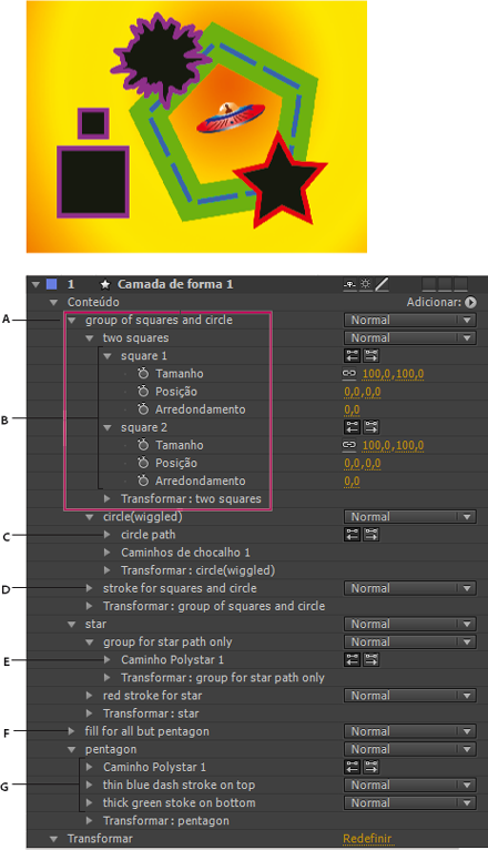 Visão geral de camadas de forma, caminhos e gráficos vetoriais