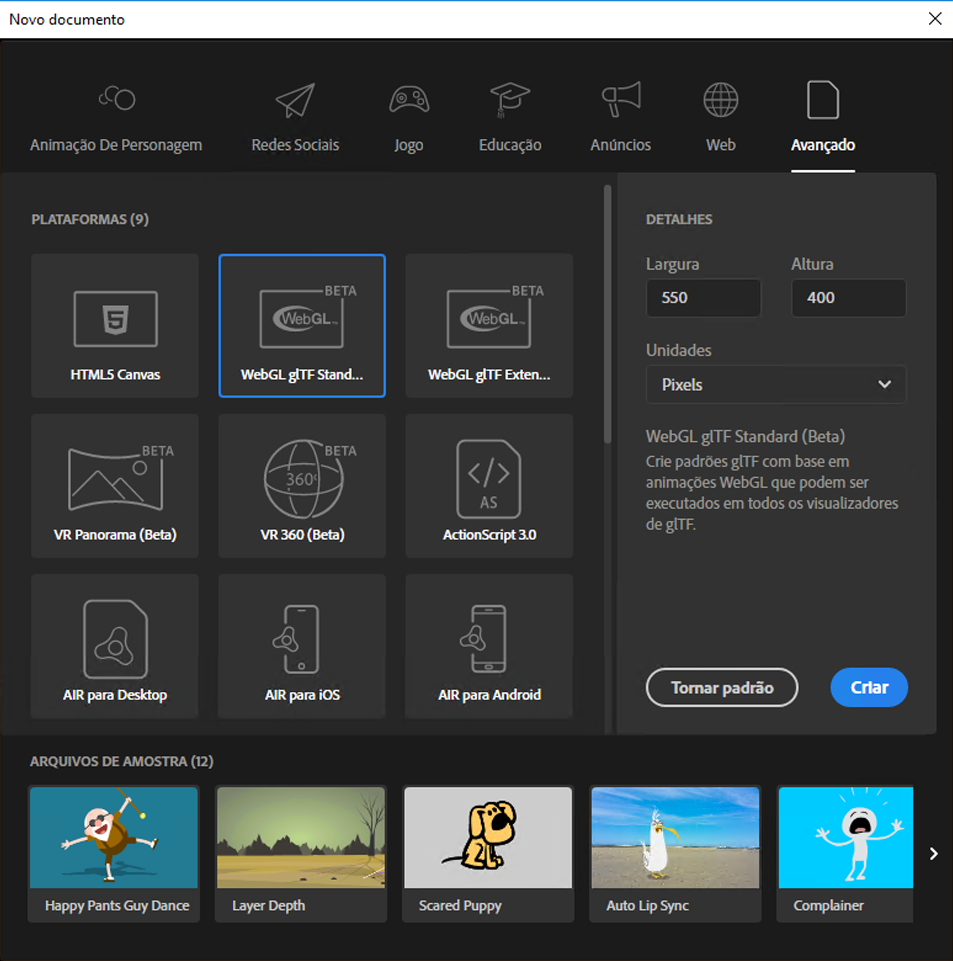 Crie documentos HTML5 Canvas no Animate CC