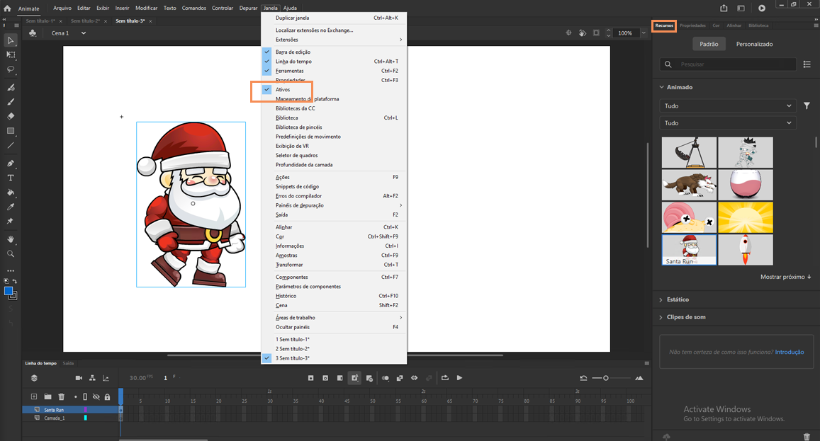 Painel Ativos no Animate