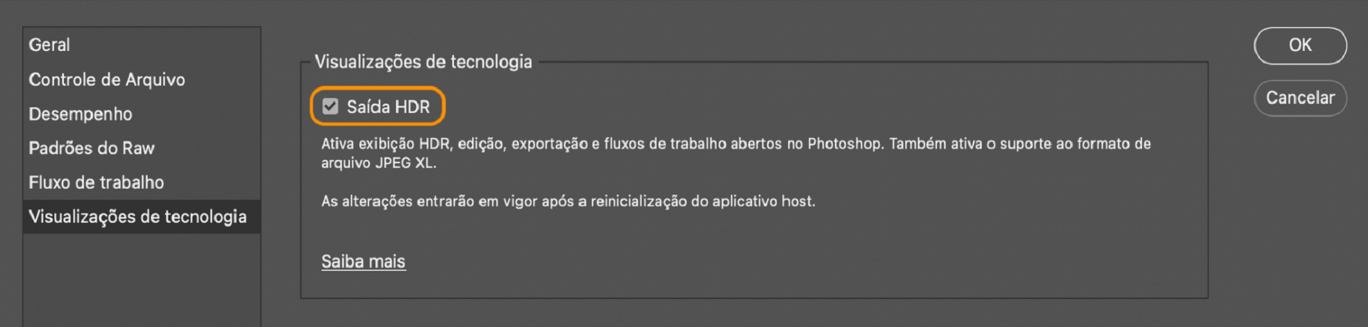 Saída HDR (visualização de tecnologia)
