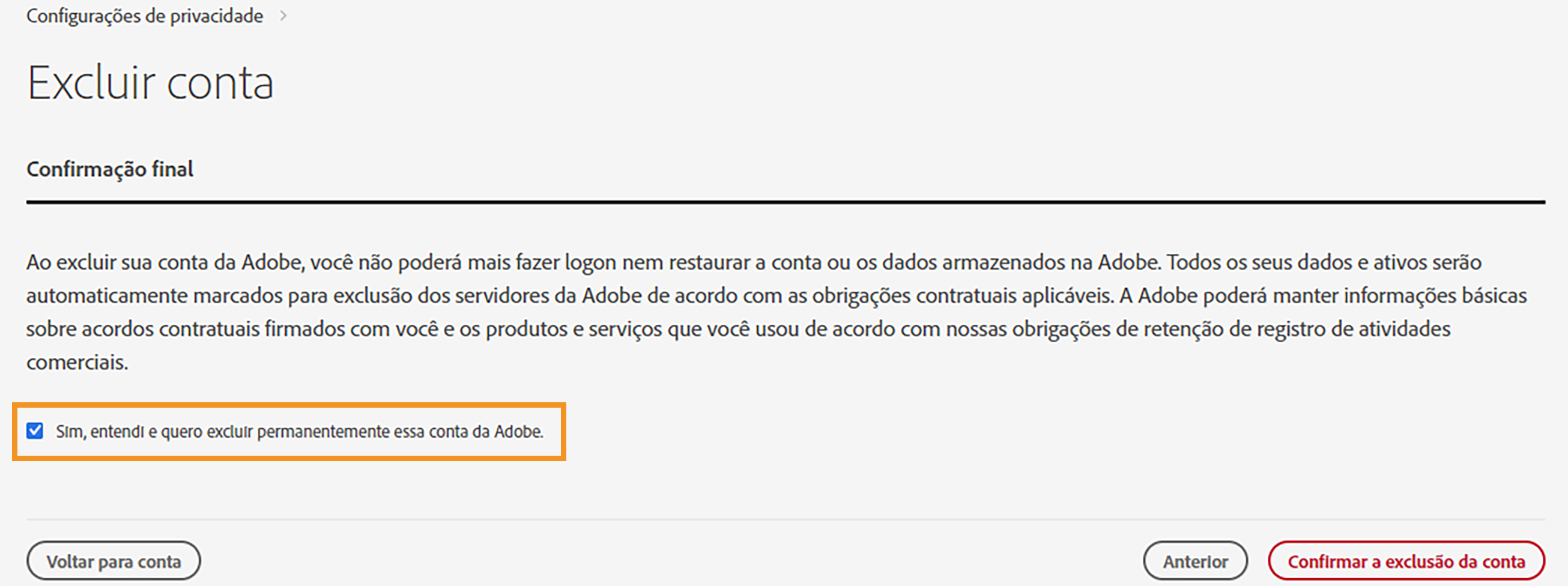 Excluir sua conta individual da Adobe e remover permanentemente suas ...