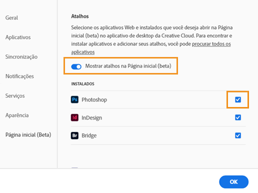 Conheça a tela inicial do aplicativo de desktop da Creative Cloud