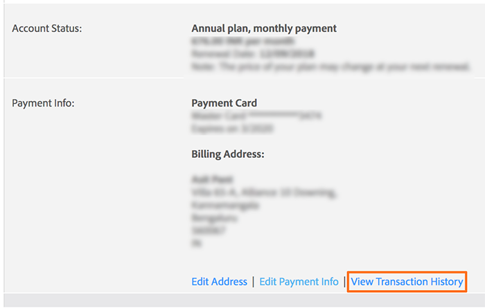 Imprimir uma cópia da fatura de uma compra da Adobe