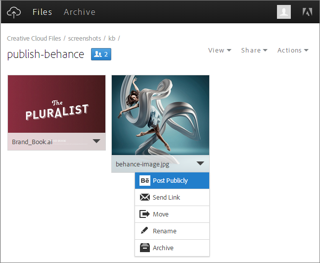 Publicar no Behance a partir do Adobe Creative Cloud