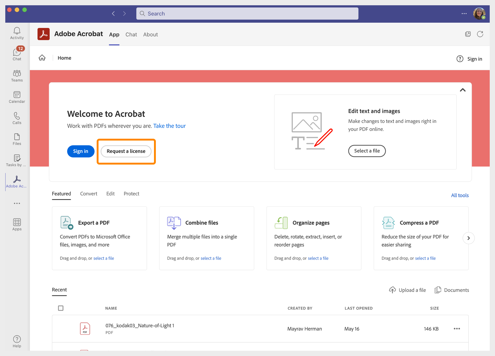 Personalizar a experiência do Acrobat no Microsoft Teams