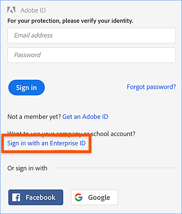 Enterprise ID, login e ajuda da conta