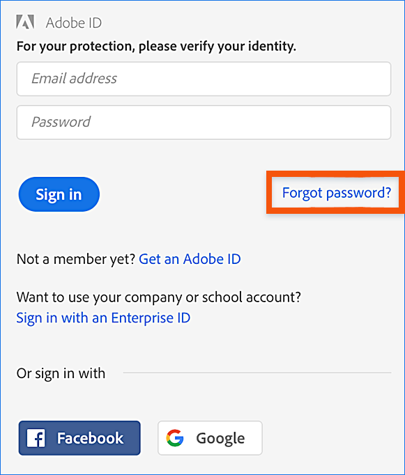 Enterprise ID, login e ajuda da conta