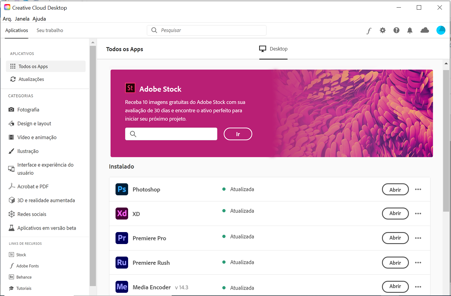 Personalizar o aplicativo de desktop da Adobe Creative Cloud