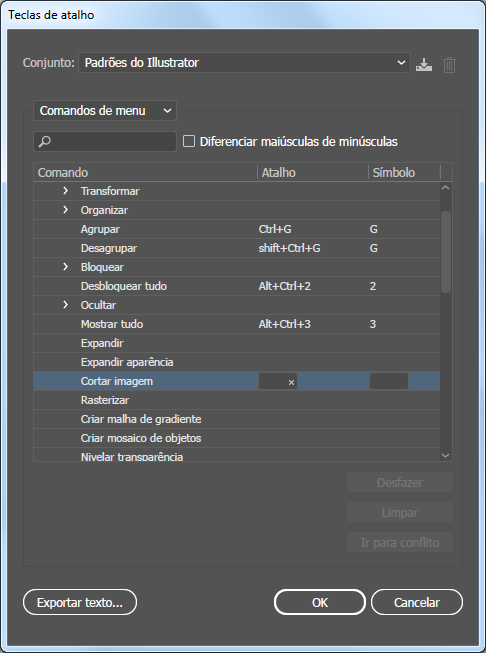 Personalização dos atalhos de teclado no Illustrator