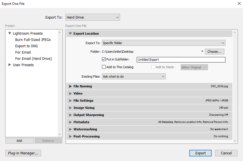 Como exportar fotos da Photoshop Lightroom Classic