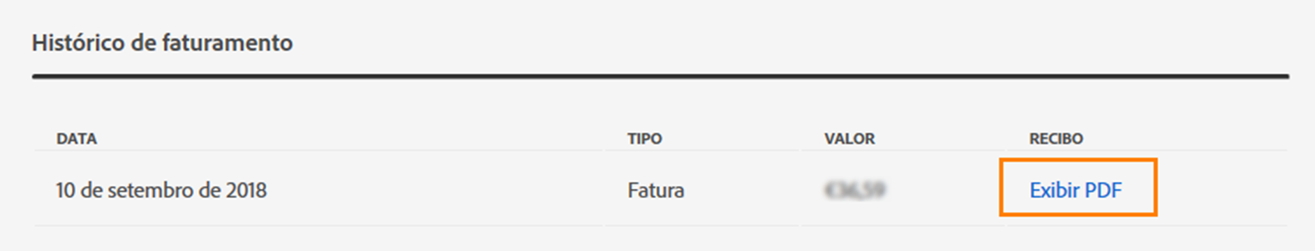 Imprimir uma cópia da fatura de uma compra da Adobe