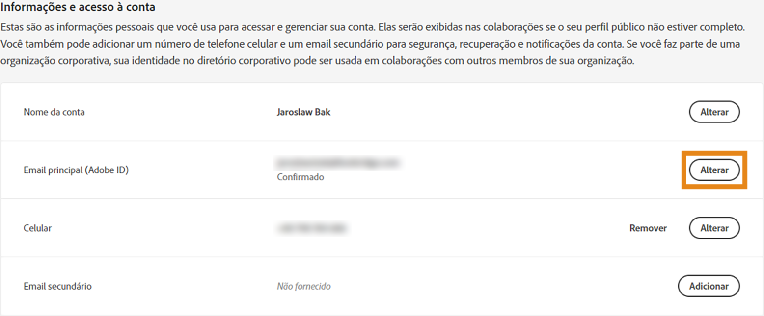 Criar ou atualizar sua conta da Adobe
