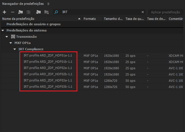 Conformidade com IRT