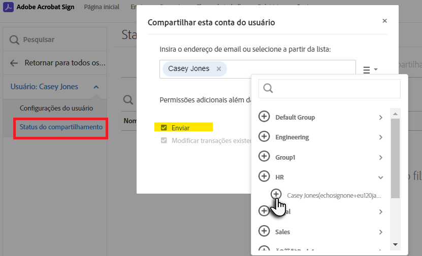 Criação de contas técnicas para enviar contratos por meio da API