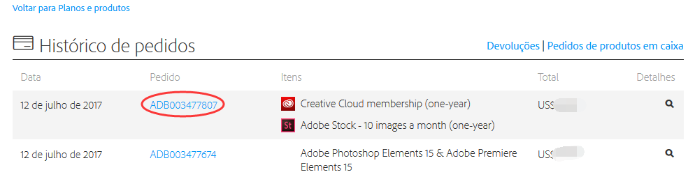 Loja da Adobe | Perguntas frequentes sobre pedido e pagamento on-line