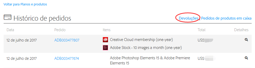 Loja da Adobe | Perguntas frequentes sobre pedido e pagamento on-line