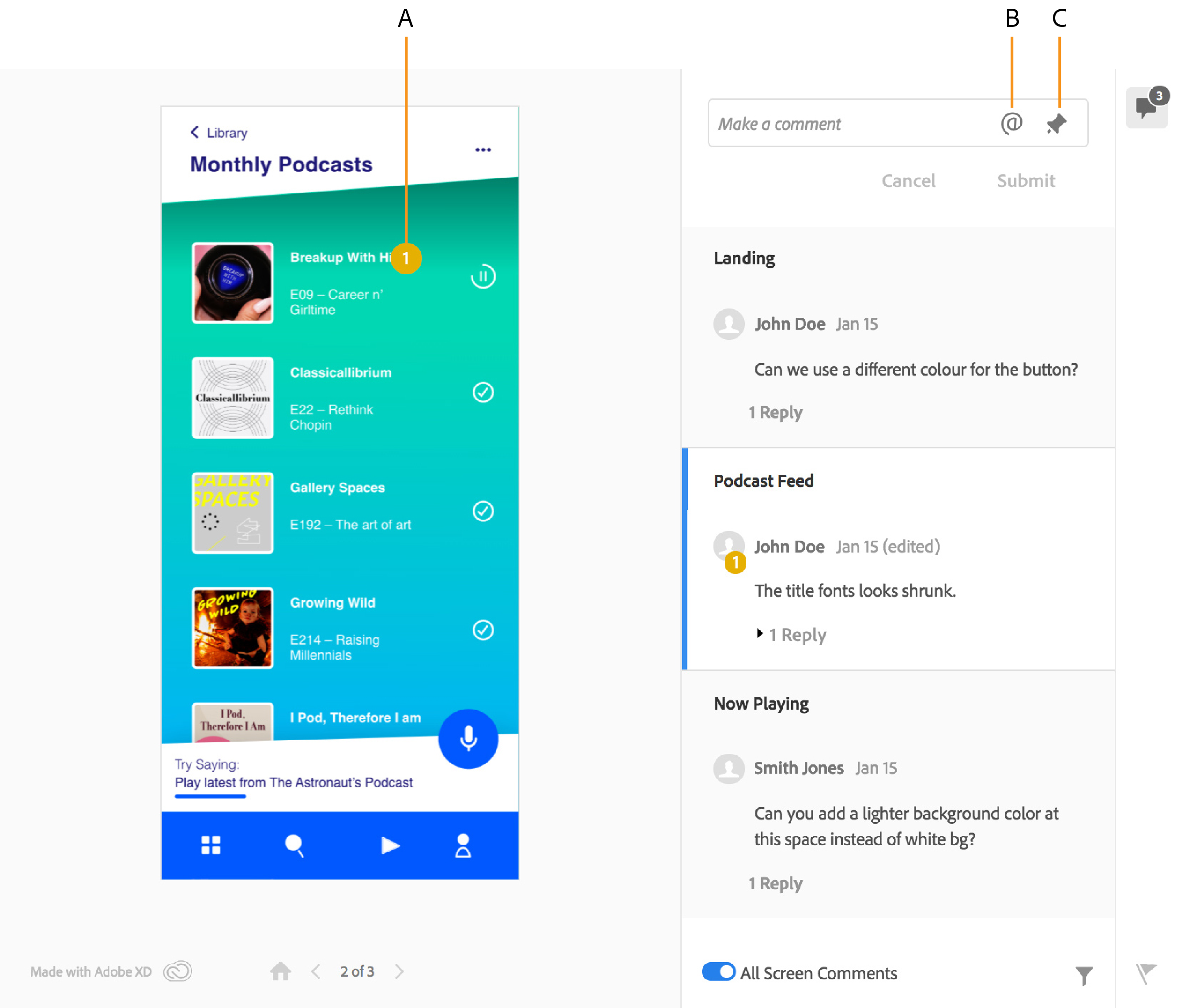 Revisar e comentar especificações de design no XD