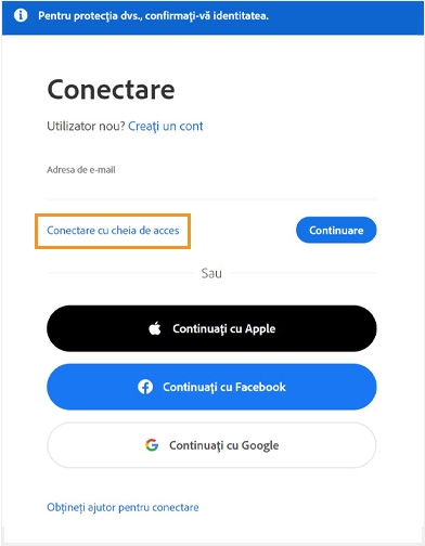 Conectați-vă în siguranță cu o cheie de acces
