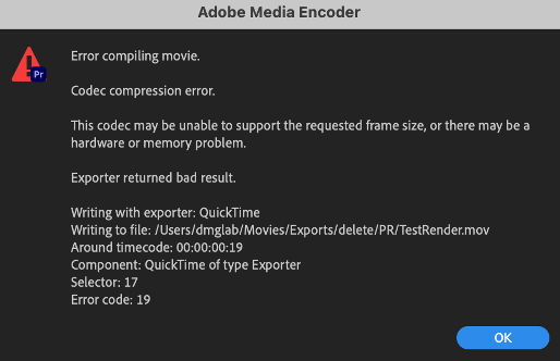 Выявленные неполадки в Adobe Media Encoder
