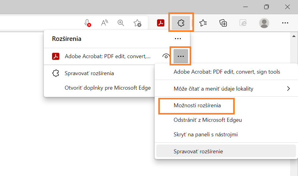 Povolenie rozšírenia Adobe Acrobat pre Microsoft Edge