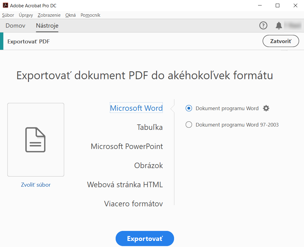 Možnosti Formátu Súborov Pre Export Dokumentu Pdf Adobe Acrobat