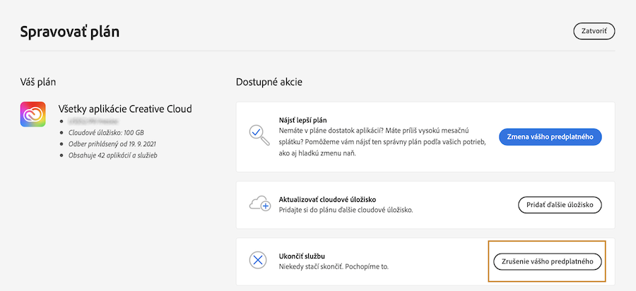 Ako zrušiť vašu skúšobnú verziu alebo predplatné Adobe