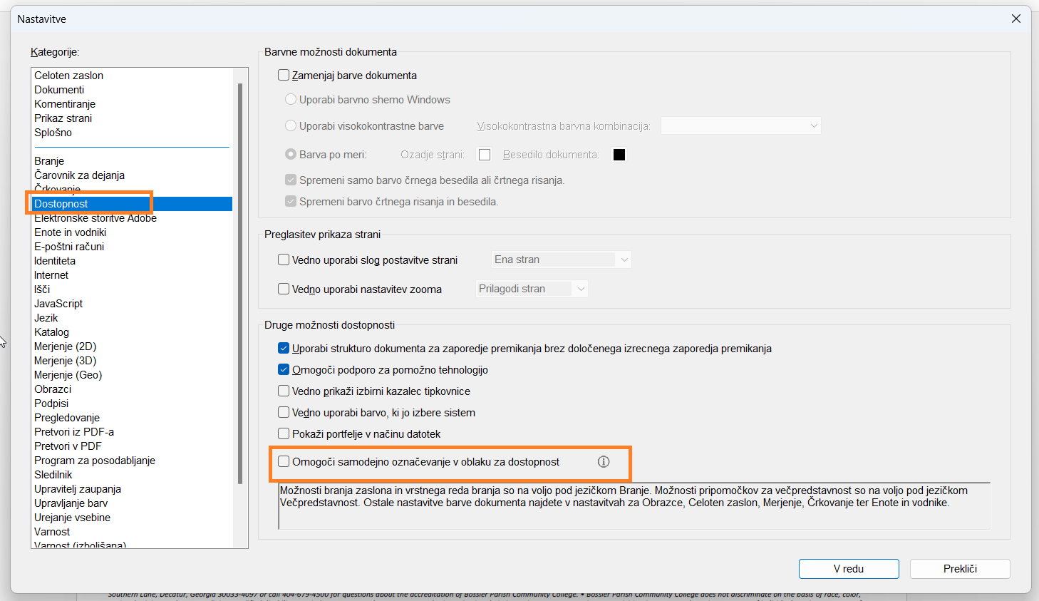 Izboljšane možnosti bralnika zaslona z novo storitvijo v oblaku v Acrobatu.