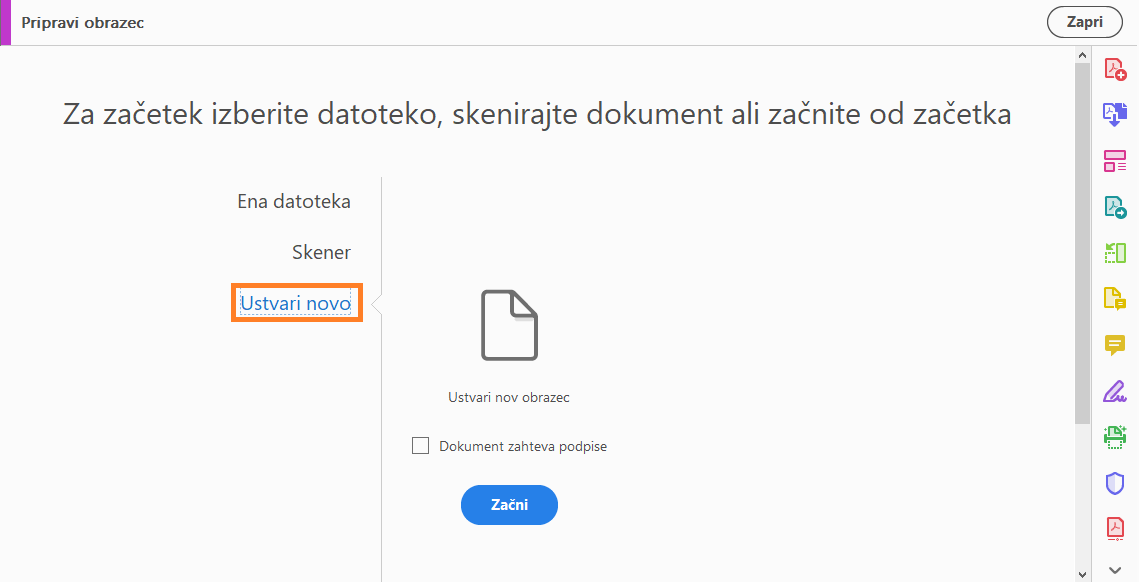 Kako ustvariti nov obrazec v programu Adobe Acrobat