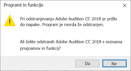 Izvedite kaj in kdaj storiti, če ne morete odstraniti prejšnje različice programa Creative Cloud.