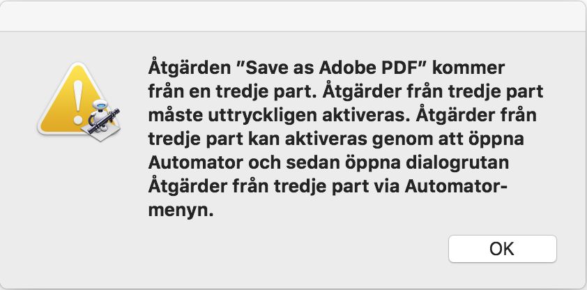 Det gick inte att spara som Adobe PDF | macOS Mojave 10.14