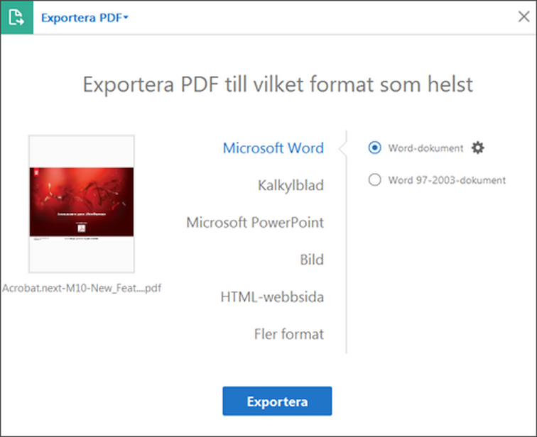 Konvertera eller exportera PDF-filer till andra filformat, Adobe Acrobat
