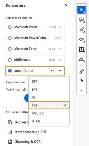 Filformatalternativ för PDF-export, Adobe Acrobat