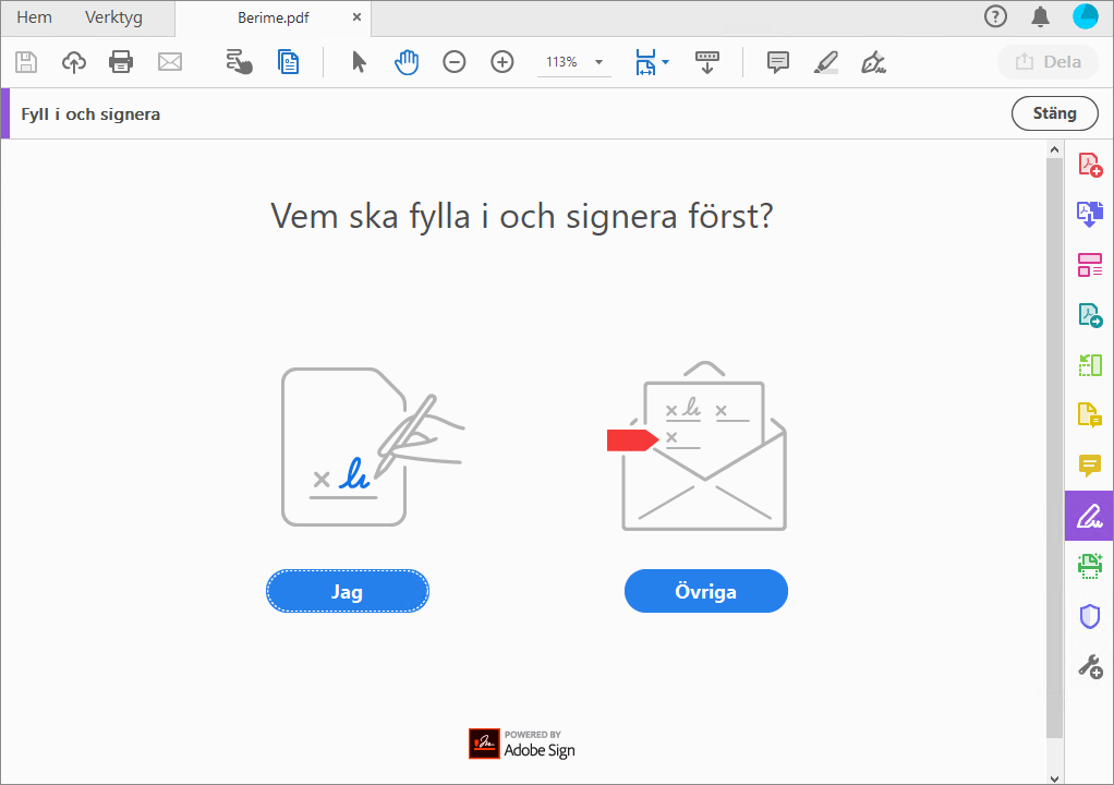Skicka dokument för signering, Adobe Acrobat Reader DC