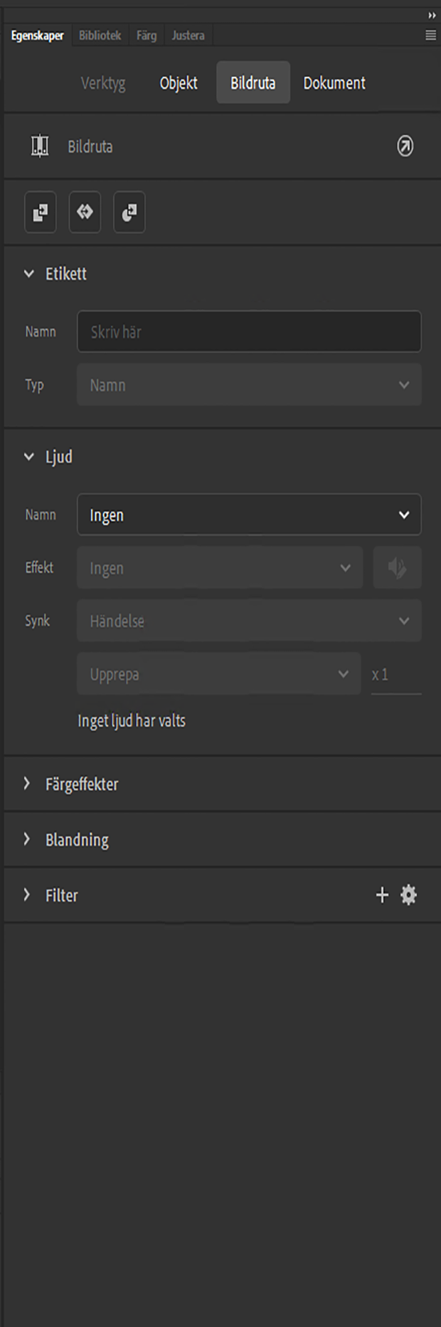 Redigeringspaneler i Animate