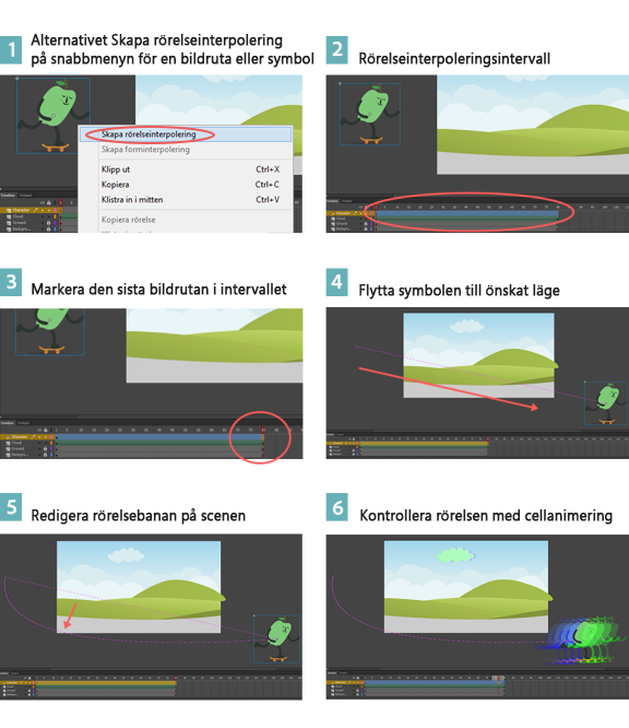 Skapa en animering med rörelseinterpolering i Adobe Animate
