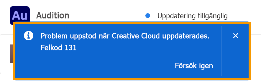 Hur kan jag åtgärda fel 131 för Creative Cloud-datorprogrammet