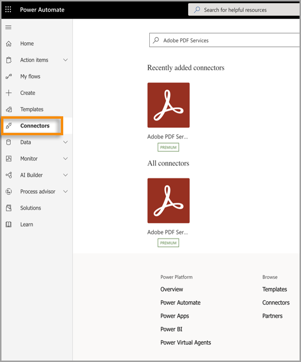 Adobe PDF Services-anslutning för Microsoft Power Automate