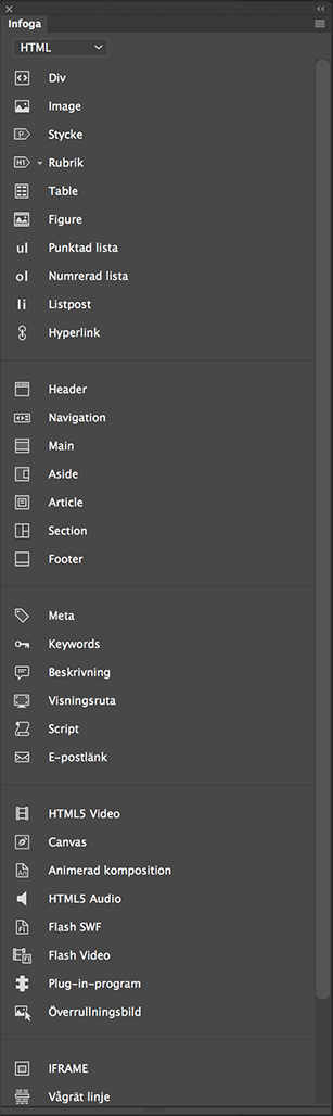 Översikt över arbetsytan i Dreamweaver