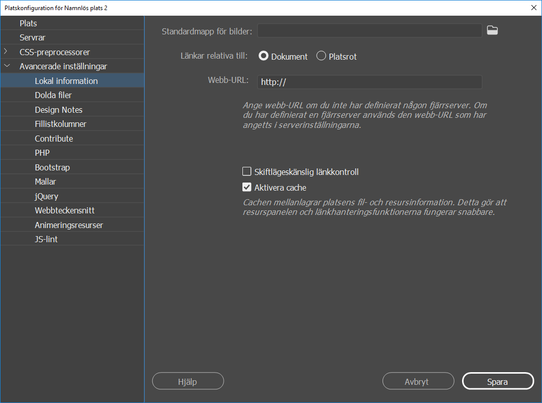 Versionskontroll och Avancerade inställningar i Adobe Dreamweaver