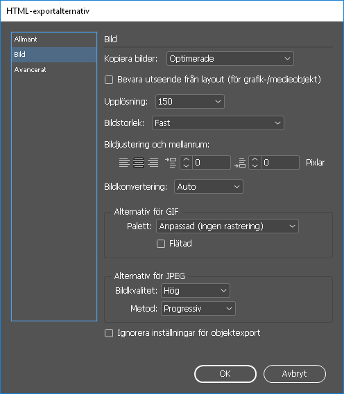 Exportera innehåll till HTML i InDesign CC