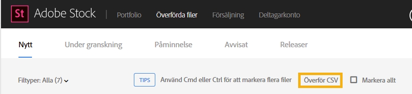 Använda CSV-filer för att indexera innehåll på Adobe Stock