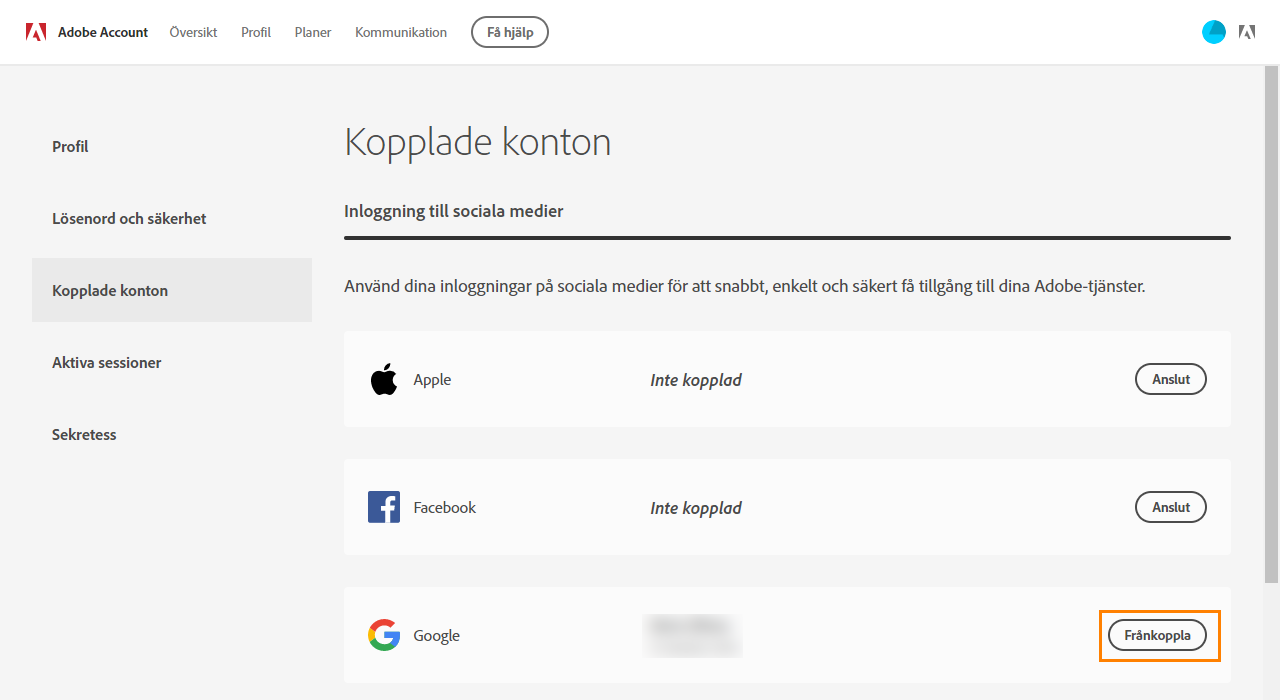 Logga in på Adobe-kontot med ditt Facebook-, Google- eller Apple-konto.