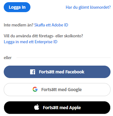 Logga in på Adobe-kontot med ditt Facebook-, Google- eller Apple-konto ...