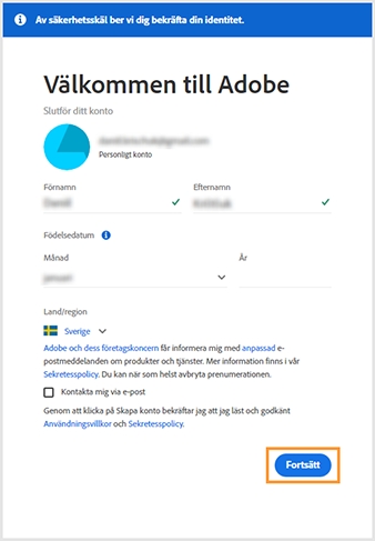 Logga in på Adobe-kontot med ditt Facebook-, Google- eller Apple-konto.