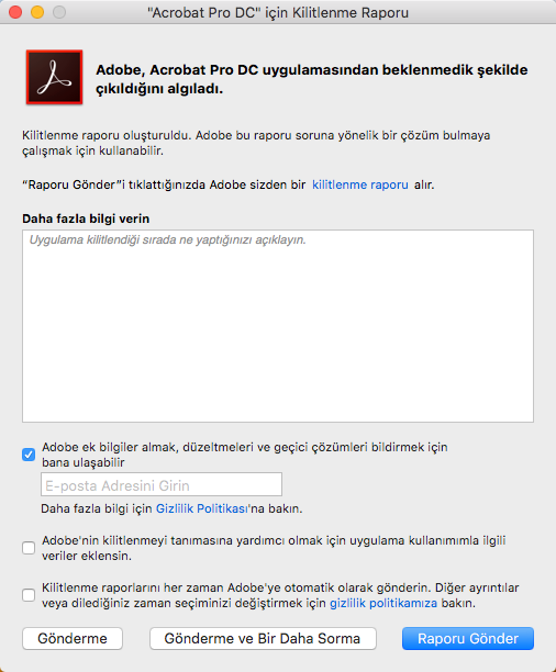 Acrobat çöktüğünde, kilitlendiğinde veya donduğunda günlükler nasıl alınır?