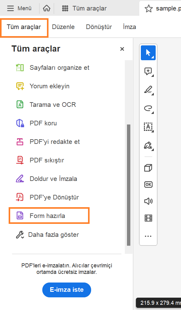 PDF form alanı özellikleri, Adobe Acrobat